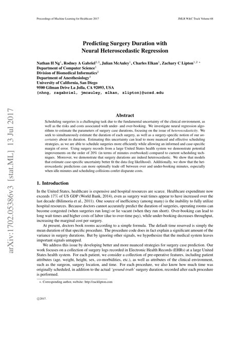 Pdf Predicting Surgery Duration With Neural Heteroscedastic Regression