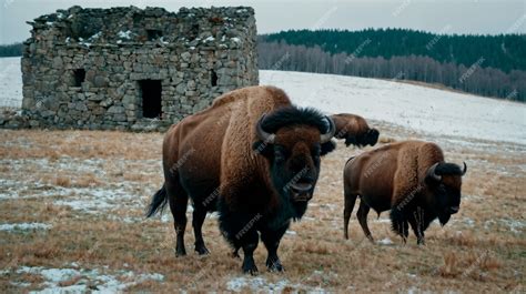 Free Photo View Of Wild Bison In Its Habitat During A Winter Day