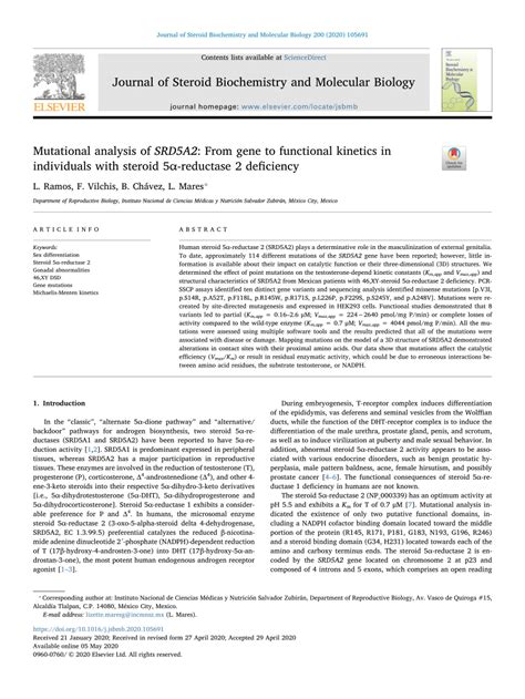 Pdf Mutational Analysis Of Srd5a2 From Gene To Functional Kinetics