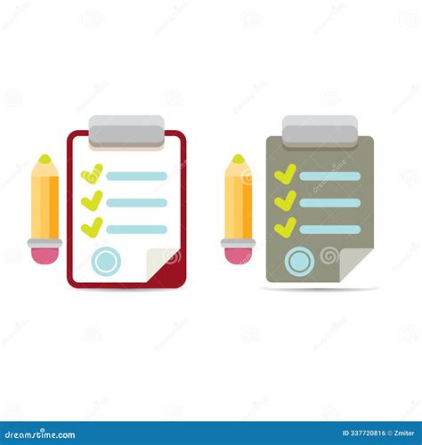 Vector Cartoon Clipboard Icons Set With Green Checkmarks And Orange Pencil Isolated On