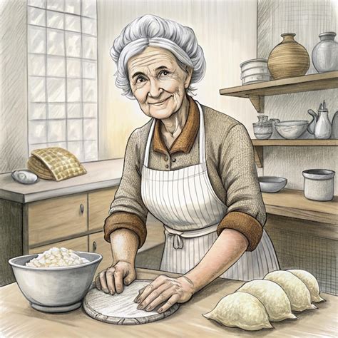 A Drawing Of An Old Woman With A White Apron That Says Quot Old Lady