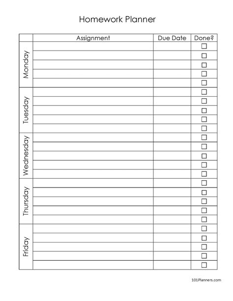 Free Printable Homework Planner Template Pdf Word Excel Or 