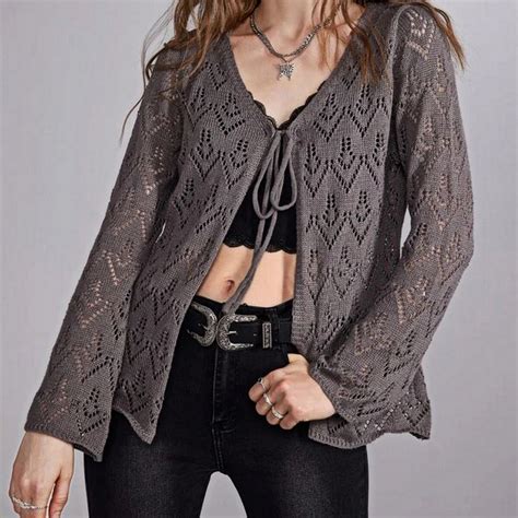 Кокетливый ажурный кардиган на завязках спицами Вязание с Paradosik Handmade Дзен