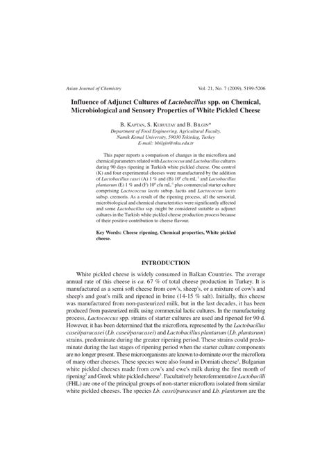 Pdf Influence Of Adjunct Cultures Of Lactobacillus Spp On Chemical