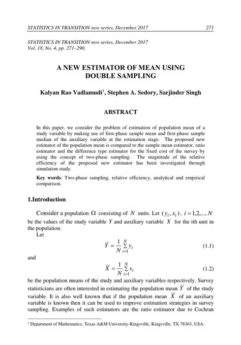 Pdf A New Estimator Of Mean Using Double Sampling