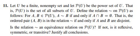Solved Let U Be A Finite Nonempty Set And Let P U Be Chegg Com