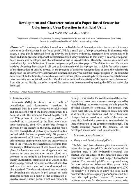 Pdf Development And Characterization Of A Paper Based Sensor For Colorimetric Urea Detection
