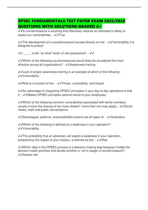 Opsec Fundamentals Test Paper Exam 2025 2026 Questions With Solutions Graded A Opsec Stuvia Us