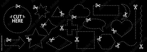 Set Of Scissors With Cut Lines Vector Collection Of Speech Bubble Rectangle Star Geometric