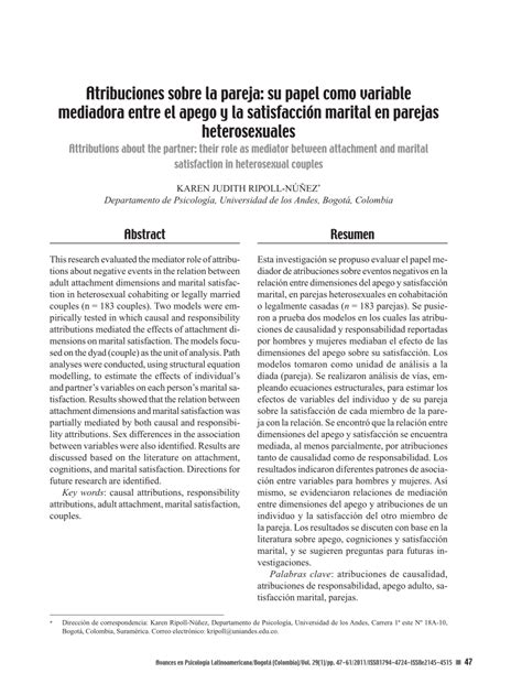 Pdf Attributions About The Partner Their Role As Mediator Between Attachment And Marital