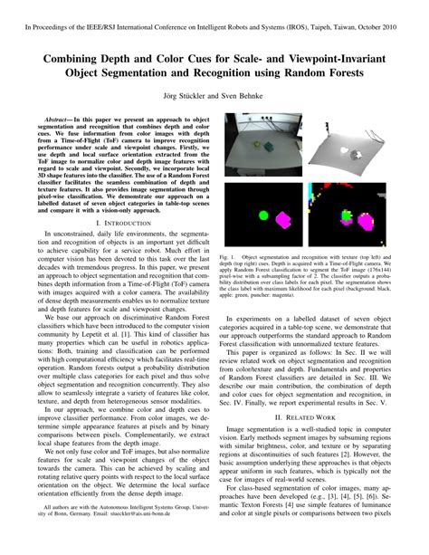 Pdf Combining Depth And Color Cues For Scale And Viewpoint Invariant Object Segmentation And
