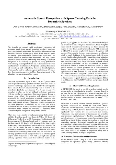 Pdf Automatic Speech Recognition With Sparse Training Data For Dysarthric Speakers