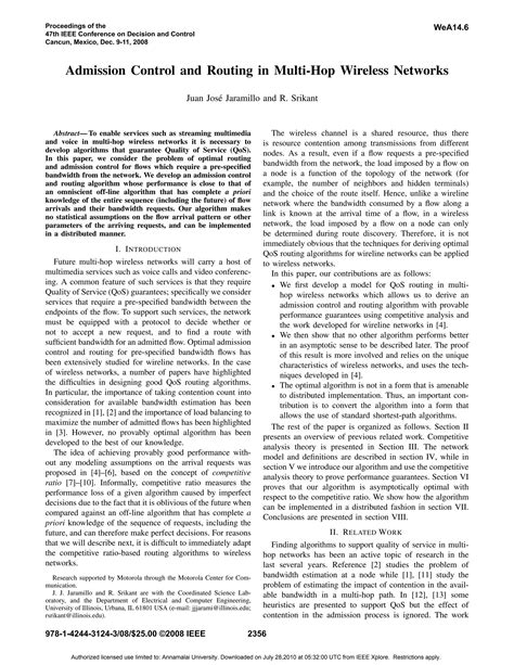 Admission Control And Routing In Multi Hop Wireless Networks Pdf