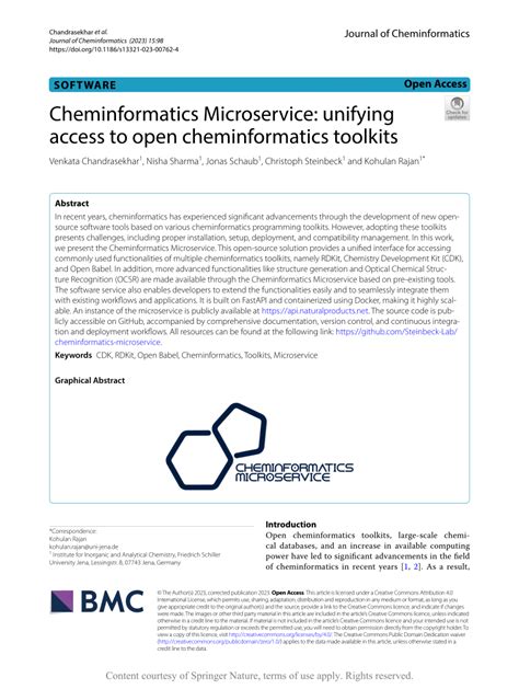 PDF Cheminformatics Microservice Unifying Access To Open Cheminformatics Toolkits