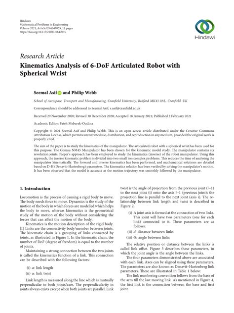 Pdf Kinematics Analysis Of 6 Dof Articulated Robot With Spherical Wrist
