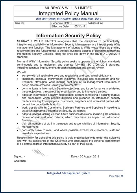 Iso 27001 Policies And Procedures Templates Template 2 Resume