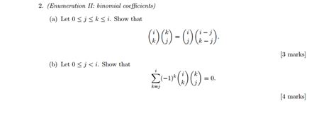 Solved 2 Enumeration Ii Binomial Coefficients A Let 0