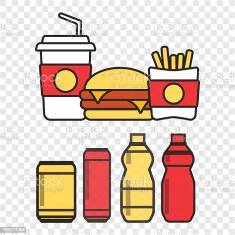 패스트 푸드 식사 그리고 음료 평면 벡터 아이콘 패스트 푸드 아이콘입니다 S 0명에 대한 스톡 벡터 아트 및 기타 이미지 0명 가방 디자인 Istock
