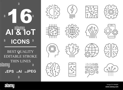 Simple Set Of Artificial Intelligence Related Line Icons Contains Such Icons As Droid Eye Chip
