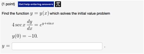 solved find the function y y x which solves the initial