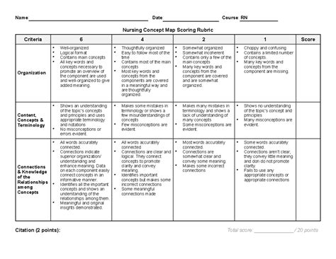 Nursing Concept Map Scoring Rubric And Template 2 Name Nursing