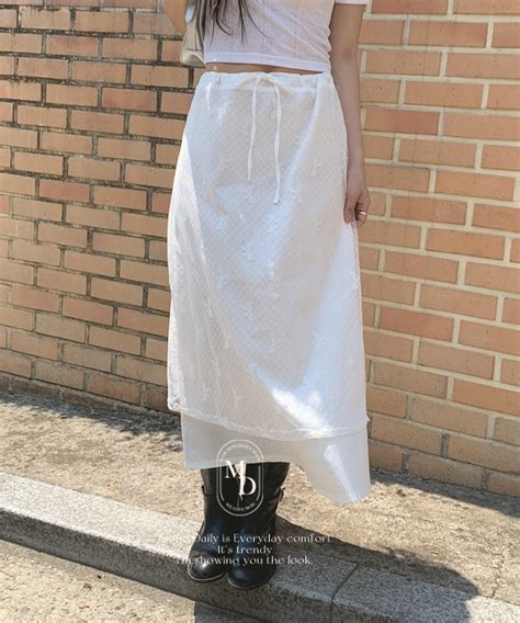 모노데일리 MO N MADE 프린 레이스 레이어드 스커트