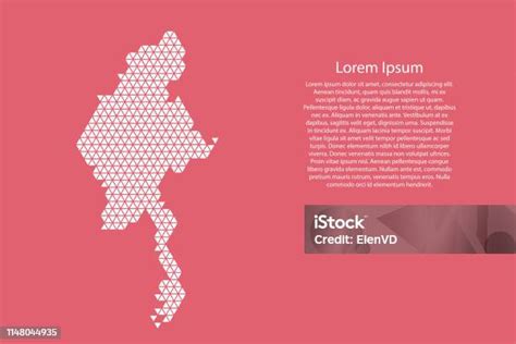 미얀마 지도 배너 포스터 인사말 카드에 대 한 노드와 핑크 산호 색상 배경에 기하학적 패턴을 반복 흰색 삼각형에서 추상적 인 회로도 벡터 일러스트입니다 세계지도에 대한 스톡
