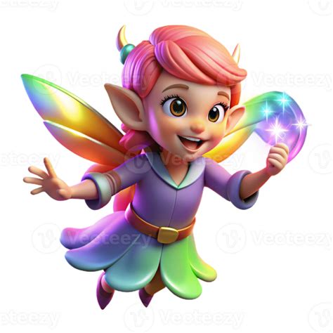 Beautiful Classic A Mischievous Pixie Casting A Spell With Shimmering Rainbow Dust Vibrant Neon