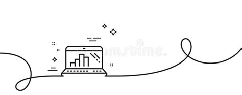 Graph Laptop Line Icon Column Chart Sign Continuous Line With Curl Vector Stock Vector