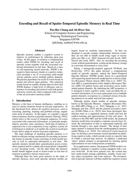 Pdf Encoding And Recall Of Spatio Temporal Episodic Memory In Real Time