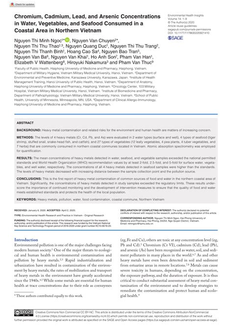 Pdf Chromium Cadmium Lead And Arsenic Concentrations In Water Vegetables And Seafood