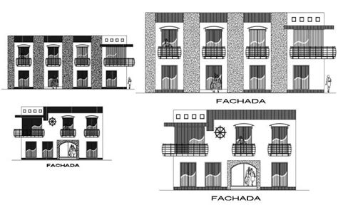 Elevation Section And Plan Of Hostel Building Structure 2d View Cad Construction Layout Autocad