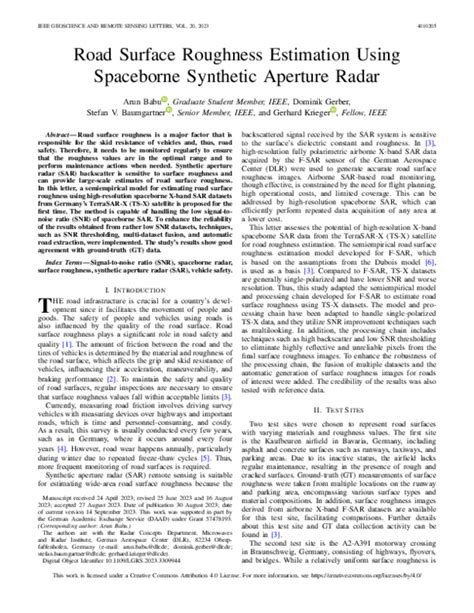 Pdf Road Surface Roughness Estimation Using Spaceborne Synthetic Aperture Radar