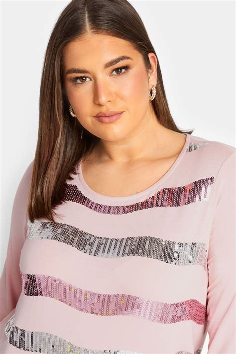 Yours Plus Size Pink Sequin Stripe Top Yours Clothing