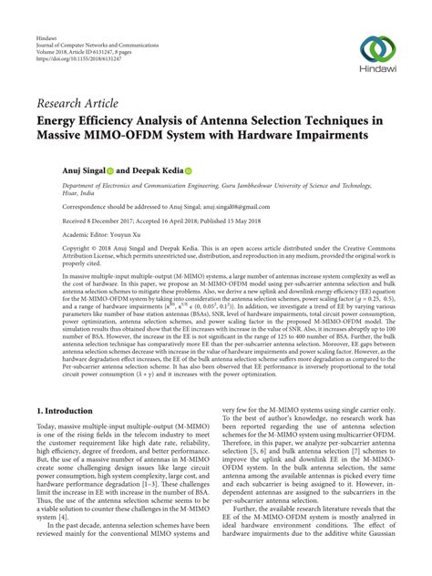 Pdf Energy Efficiency Analysis Of Antenna Selection Techniques In Massive Mimo Ofdm System