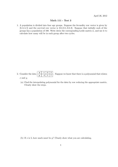 Test 3 Questions Linear Math Modeling Math 111 Docsity