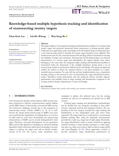 Pdf Knowledge‐based Multiple Hypothesis Tracking And Identification Of Manoeuvring Reentry Targets