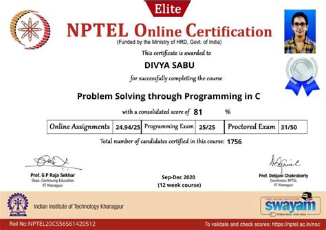 Divya Sabu On Linkedin Nptel Clanguage Iitkharagpur