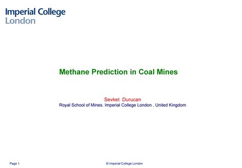 Methane Prediction In Coal Mines 2020 Methane Prediction In Coal Mines Sevket Durucan
