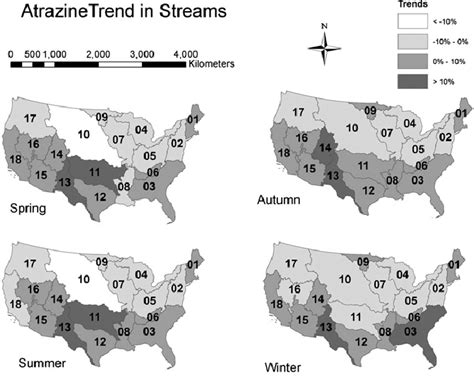 Spatial Distribution Of The Trends In Streams Estimated By The Seasons Download Scientific