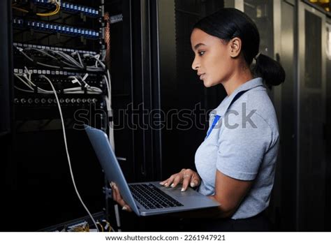 Engineer Laptop Database Woman Server Room Stock Photo Shutterstock