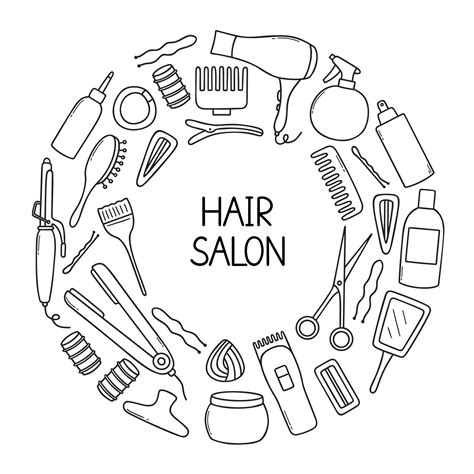 Hair Salon Doodle Set Hairdressing Tools In Sketch Style Hand Drawn