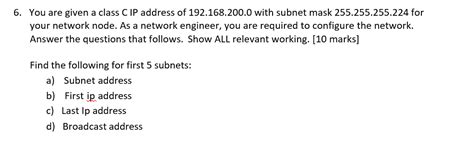 solved you are given a class c ip address of 192 168 200 0