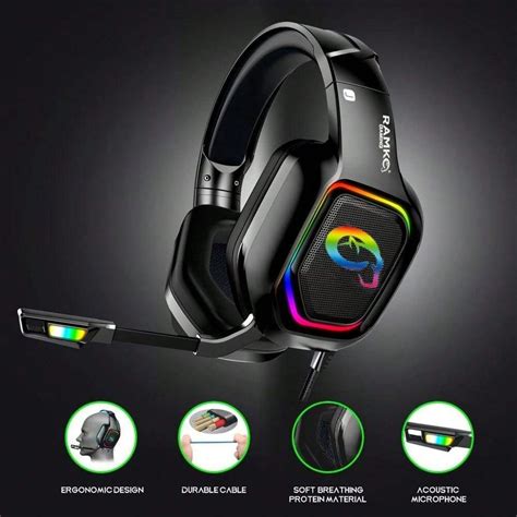 אוזניות גיימינג Gh227 עם מיקרופון אוזניות מעל אוזניים עם אור Led Rgb מיקרופון מבטל רעשים