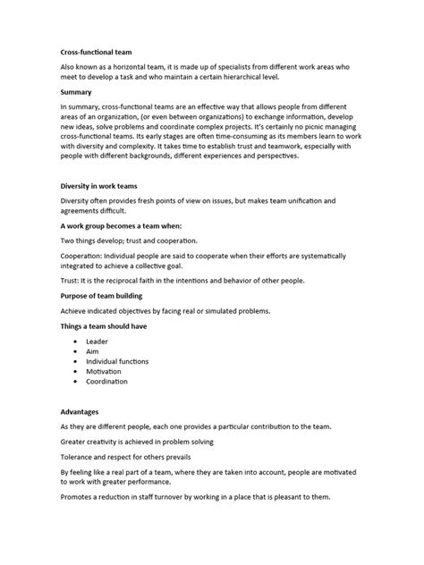 Cross Functional Team Pdf Cooperation Creativity