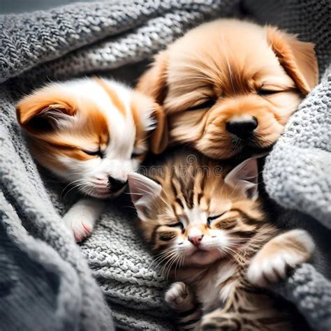 Cute Puppies Sleeping With Kittens