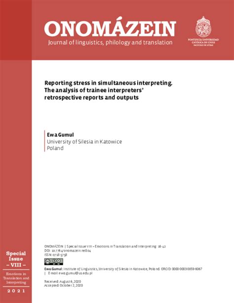 Pdf Reporting Stress In Simultaneous Interpreting The Analysis Of
