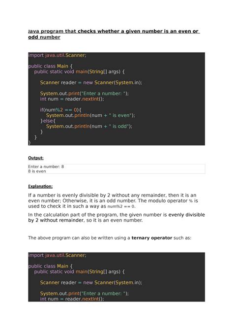 Check Even Or Odd Java Program That Checks Whether A Given Number Is An Even Or Odd Number
