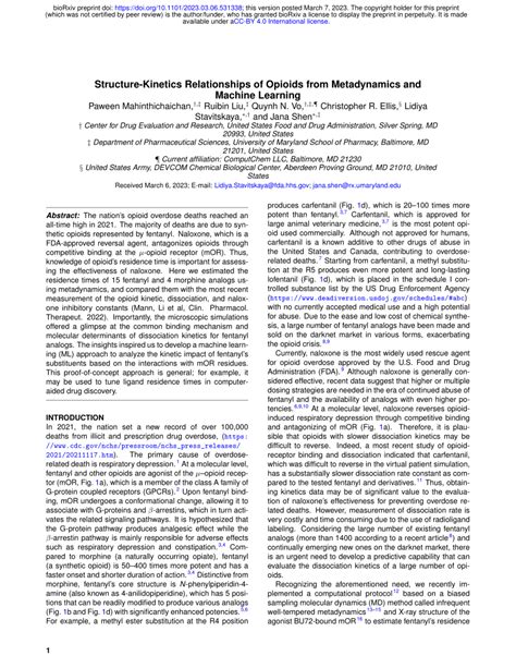 Pdf Structure Kinetics Relationships Of Opioids From Metadynamics And