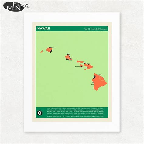 Hawaiis Top 20 Public Golf Courses Unframed Giclee Map Print Etsy